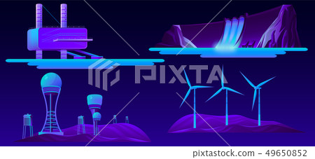 Renewable energy modern sources cartoon vector set - Stock Illustration ...