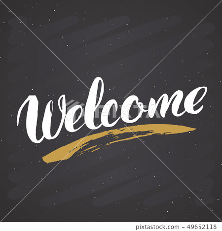 Welcome lettering handwritten sign, Hand drawn - Stock Illustration ...