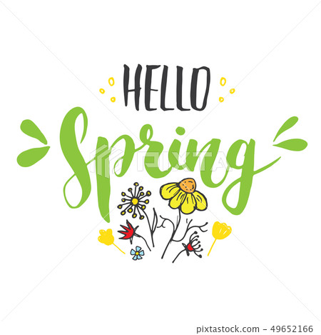 Hello Spring Calligraphy lettering handwritten - Stock Illustration ...