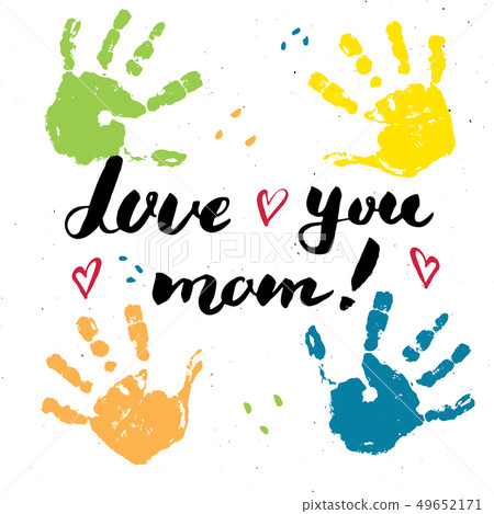 Love you, mom! Calligraphy handwritten lettering - Stock Illustration ...
