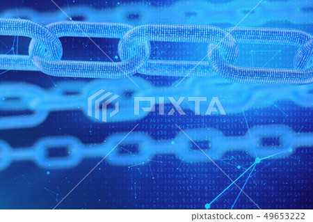 3D illustration digital blockchain code. Chain... - Stock Illustration ...