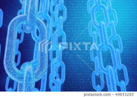 3D illustration digital blockchain code. Chain... - Stock Illustration ...