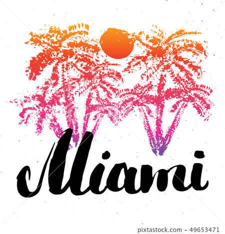Miami Calligraphy lettering handwritten sign - Stock Illustration ...