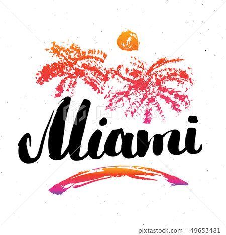 Miami Calligraphy lettering handwritten sign - Stock Illustration ...