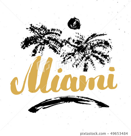 Miami Calligraphy lettering handwritten sign - Stock Illustration ...