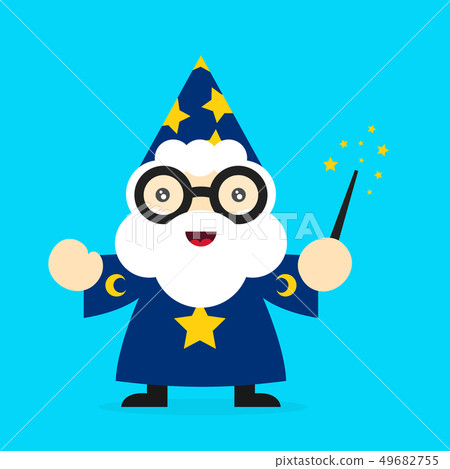 Cute funny smiling wizard. Vector modern - Stock Illustration [49682755 ...