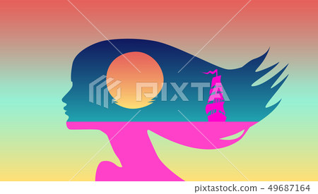 Love theme, beautiful female profile, retro colors - Stock Illustration ...