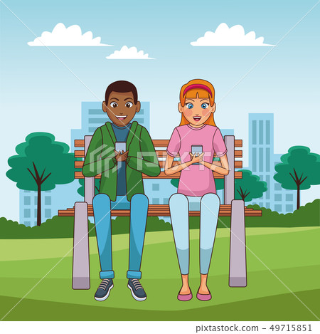 Teens with smartphones cartoons - Stock Illustration [49715851] - PIXTA