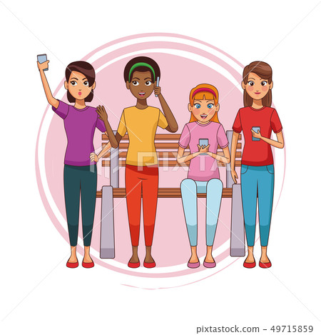 Teens with smartphones cartoons - Stock Illustration [49715859] - PIXTA