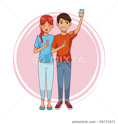 Teens with smartphones cartoons - Stock Illustration [49715871] - PIXTA