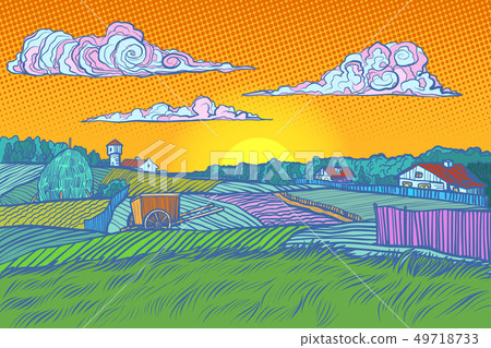 rural landscape evening sunset - Stock Illustration [49718733] - PIXTA