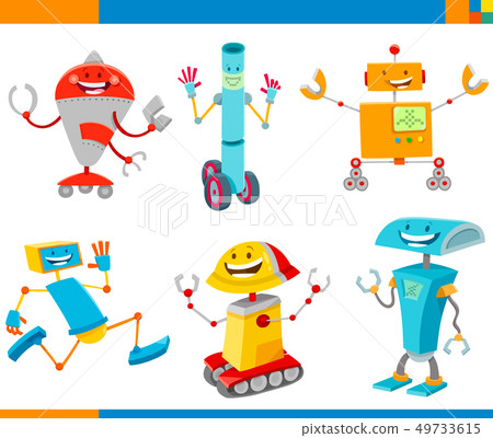 Cartoon Cheerful Robots Characters Set-插圖素材 [49733615] - PIXTA圖庫