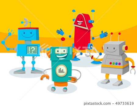 funny robot characters group cartoon illustration - Stock Illustration ...