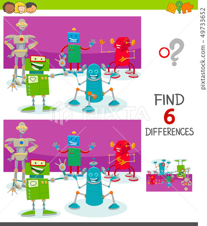differences game with funny cartoon robots - Stock Illustration ...