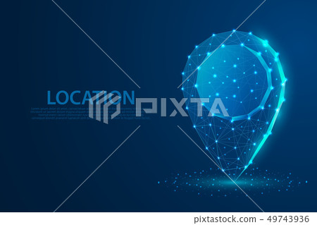 Blue location icon lines, triangles and particles - Stock Illustration ...