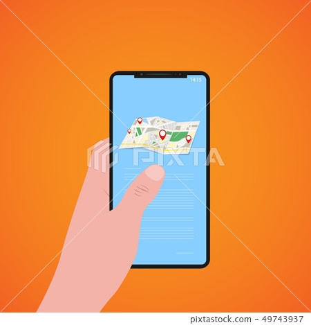 Finger touch of smartphone screen with map - Stock Illustration ...