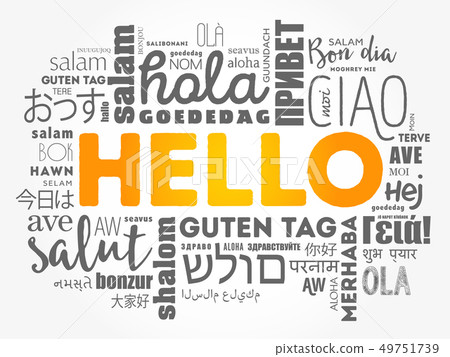 Hello word cloud collage in different languages - Stock Illustration ...