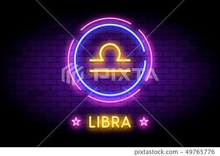 The Libra zodiac symbol in neon style on a wall. - Stock Illustration ...