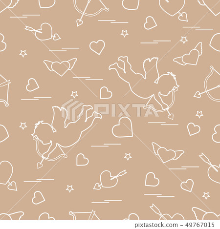Cute seamless pattern with cupid shoots a bow and - Stock Illustration ...