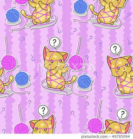 Seamless cute cat is doubting pattern. - Stock Illustration [49785094 ...