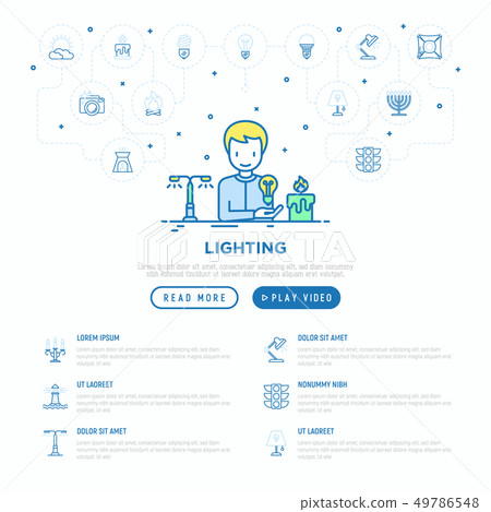 Lighting concept: man starting to use light bulb - Stock Illustration ...