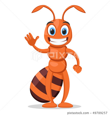 Ant smiling and waving on a white. Character - Stock Illustration ...