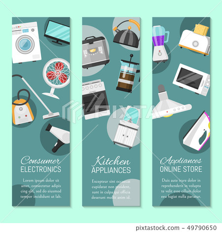 Electronic household appliances set of banners... - Stock Illustration ...