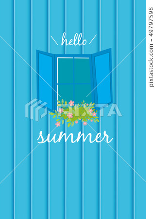 Blue background and open window - Stock Illustration [49797598] - PIXTA