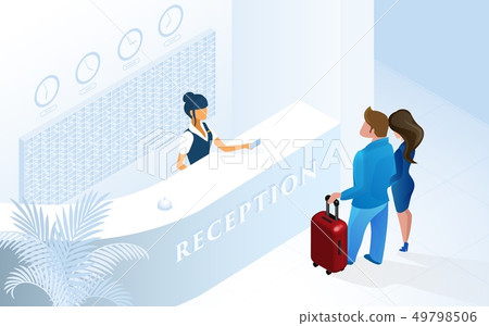Hotel Reception Woman Receptionist at Counter - Stock Illustration ...
