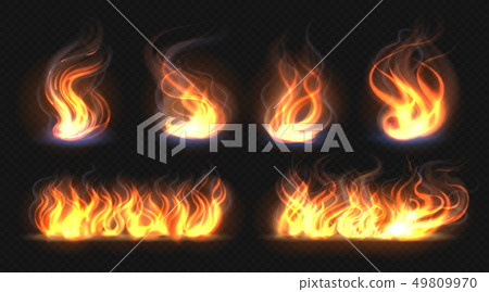 Fire flame effect. Realistic burning line on black background ...
