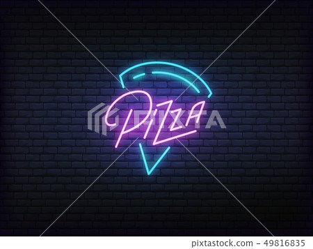 Pizza neon glowing sign. Bright vector label of... - Stock Illustration ...