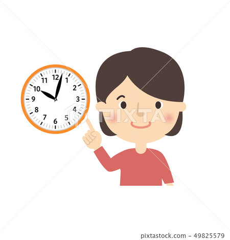 Woman: Girl Pointing Check Pose Clock - Stock Illustration [49825579 ...