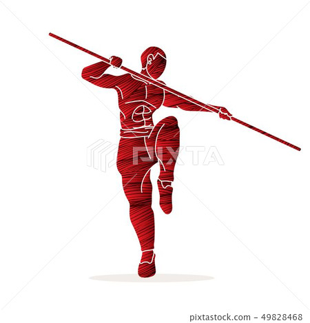 Man with quarterstaff action, Kung Fu pose graphic - Stock Illustration ...