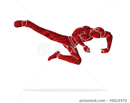Kung fu action jump kick graphic vector.-插圖素材 [49828470] - PIXTA圖庫