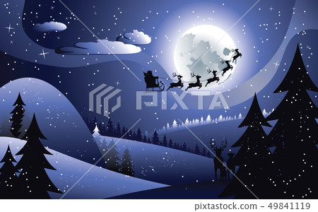 Flying Santa and Winter Forest - Stock Illustration [49841119] - PIXTA