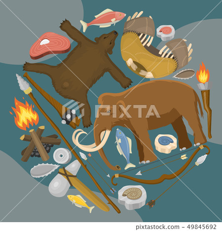 Stone age primitive prehistoric life round... - Stock Illustration ...
