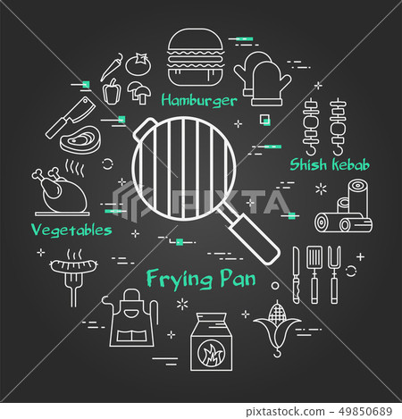 Vector black linear banner of frying pan - Stock Illustration [49850689 ...