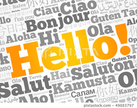 Hello word cloud collage in different languages - Stock Illustration ...