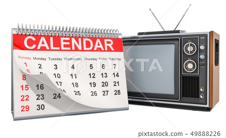 Desk Calendar with TV set, 3D rendering - Stock Illustration [49888226 ...