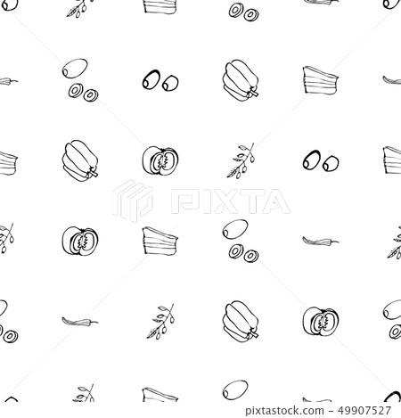 Seamless pattern with hand drawn ingridients... - Stock Illustration ...