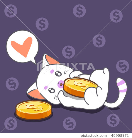 Cat and coins in cartoon style. - Stock Illustration [49908571] - PIXTA