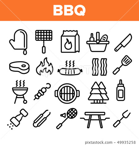BBQ Equipment, Tools Linear Vector Icons Set - Stock Illustration ...