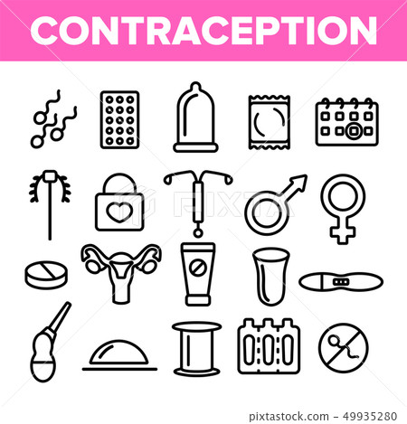 Contraception Linear Vector Icons Set Thin... - Stock Illustration ...