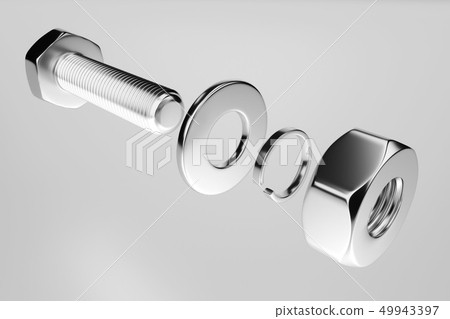 Bolts, nuts, washers, growers. 3D rendering - Stock Illustration ...