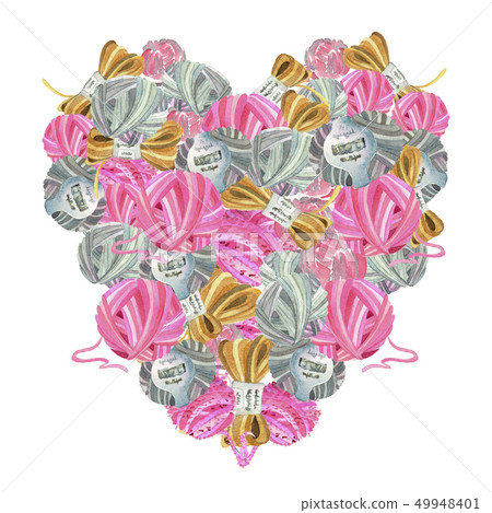 Watercolor heart-shaped icon of knitting tools - Stock Illustration ...
