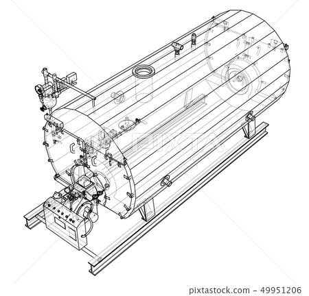 Industrial boiler outline. Vector rendering of 3d - Stock Illustration ...