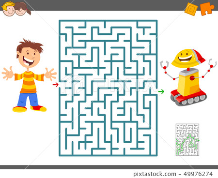 maze game with cartoon boy and toy robot - Stock Illustration [49976274 ...