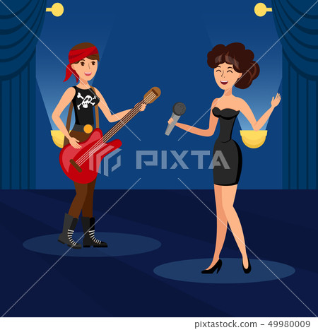 Singing in Duet in Night Club Vector Illustration - Stock Illustration ...