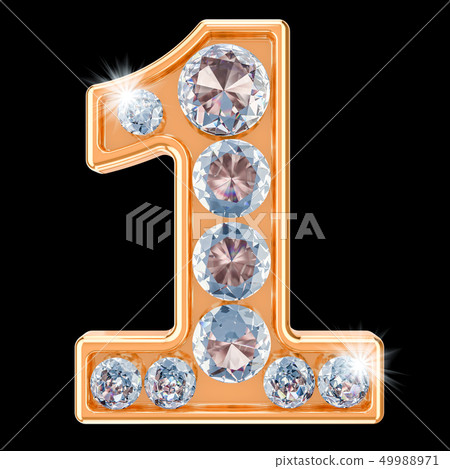 Golden number 1 with diamonds. 3D rendering - Stock Illustration ...