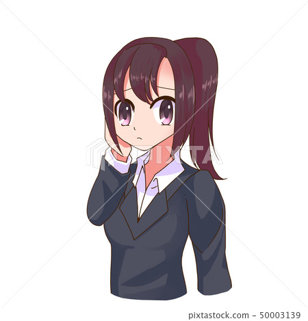 Suit female anime touch troubled face - Stock Illustration [50003139 ...